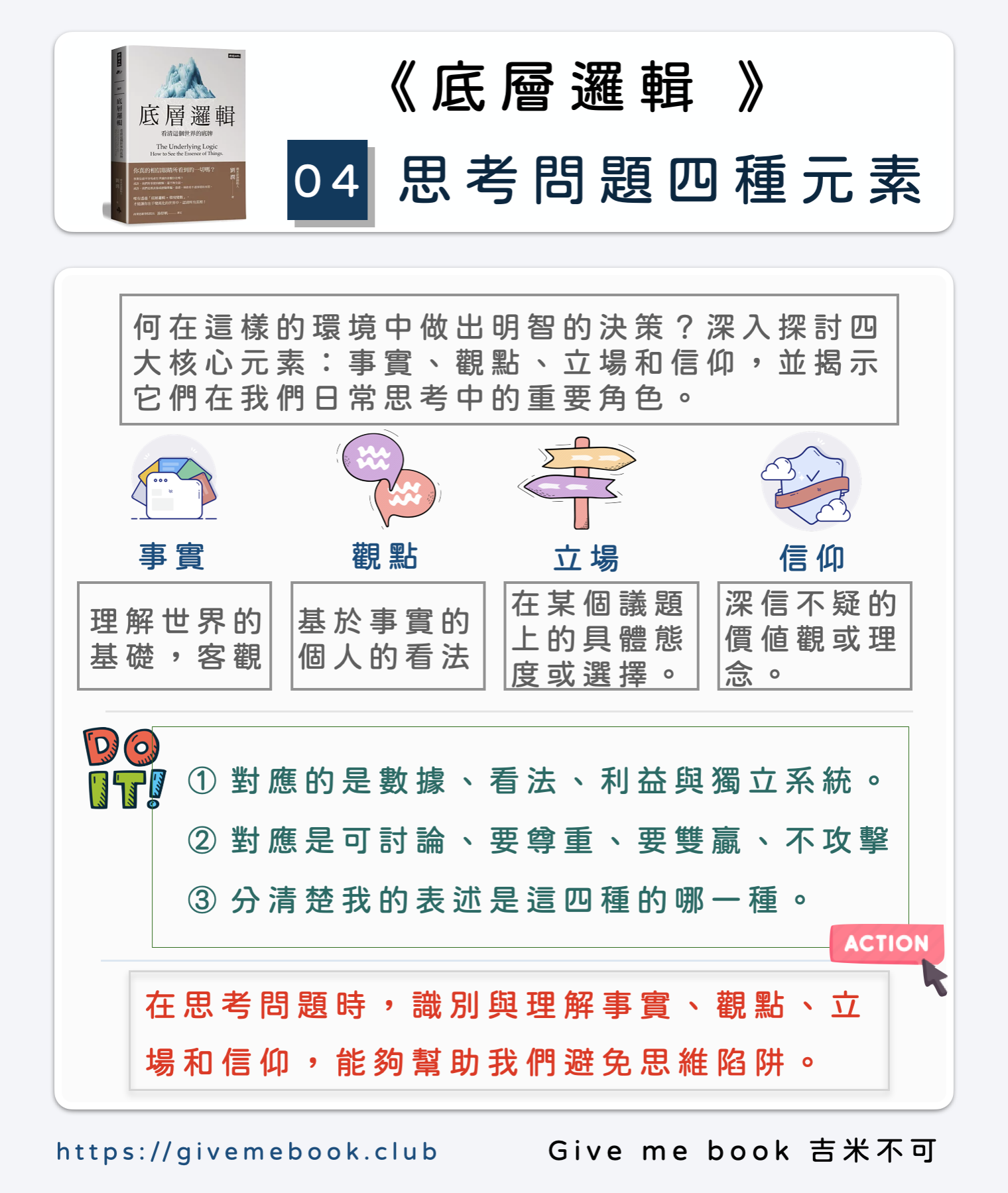 《底層邏輯》#4 思考邏輯的四大核心元素：事實、觀點、立場和信仰 - Give me Book 吉米不可